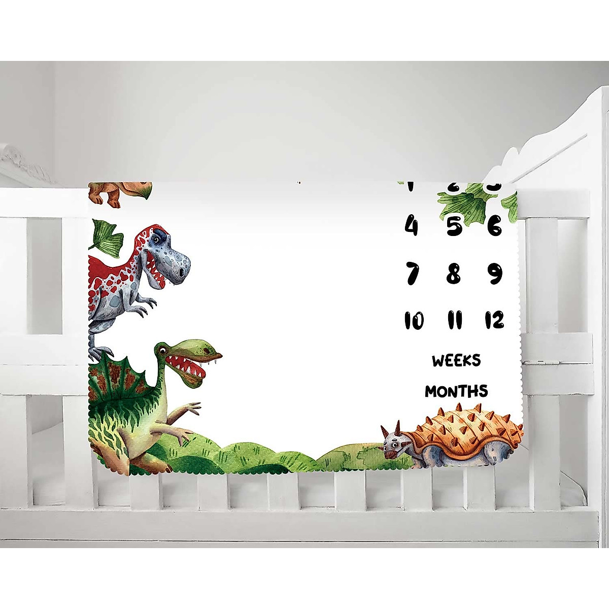 KIKIDO Cartoon Dinosaur Baby Monthly Milestone Blanket Jurassic Dinosaur Photo Background New Baby Boy Swaddle Blanket Gift Capture Baby Personalized Growth Chart Flag Blanket 48x40Inch