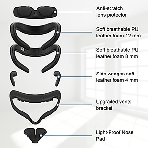 M AMVR Face Pad Compatible with Quest 2 Accessories, Face Pad Foam Replacement, with Fitness Facial Interface, Breathable PU Face Cushion and Lens Protector, Air-Circulation Design (Not for Quest 3)