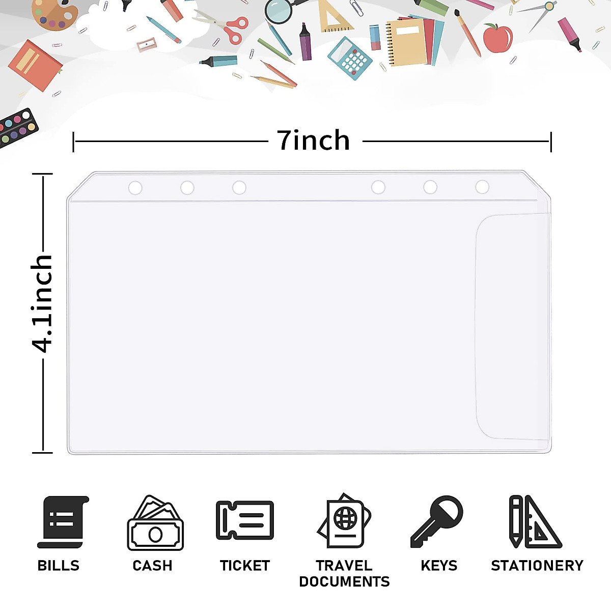 QiXin 60pcs A6 Binder Pocket no Zipper Clear Budget Planner Inserts Bulk Budget Binder Organizer Cash Envelopes for Budgeting Waterproof PVC Loose Leaf Bags Card Sleeves for 6 Ring Notebook