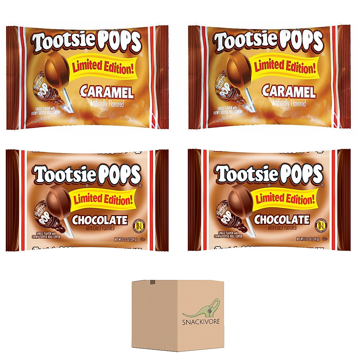 Lollipops Bulk 4 Pack- Limited Edition Caramel and Chocolate Pop Lollipops Bulk, Gourmet Lollipop, Chocolate Caramel Candy, Lollipops Individually Wrapped Bulk (4 Bags Total)