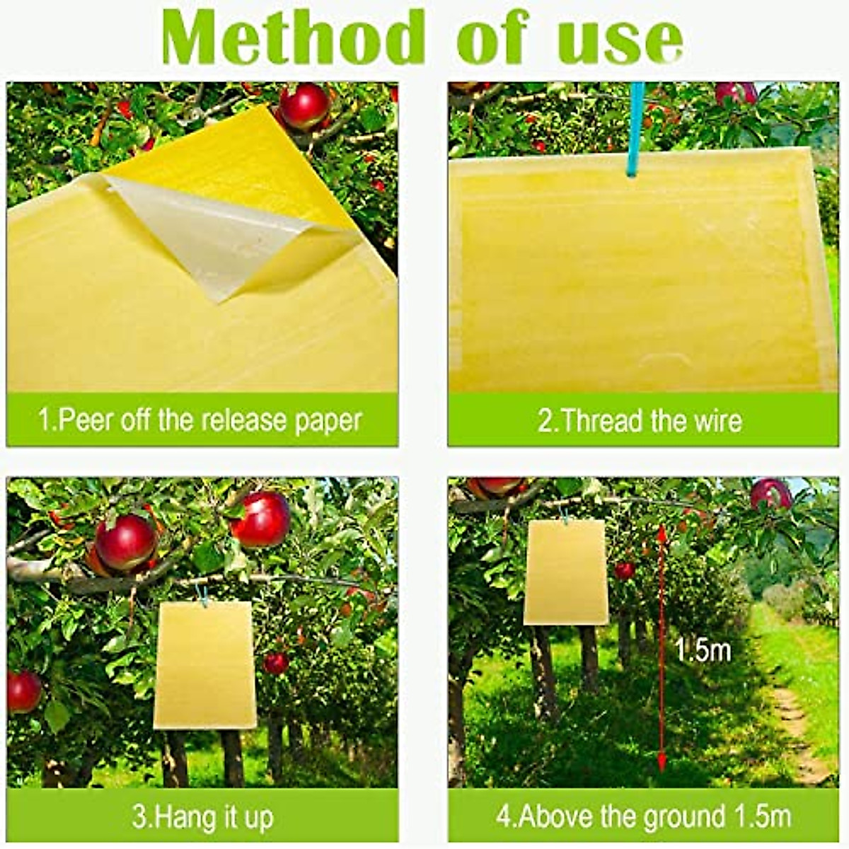 Cheechee 40-Pack Yellow Sticky Traps for Gnats, Fruit Fly Trap for Indoors/Outdoor Flying Plant Insect Killer Like Fungal Gnats, White Flies, Aphids, Leaf Miners - 6x8 in, 40pcs Twist Ties Included