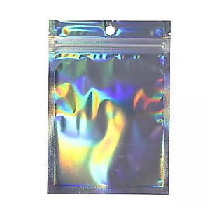 Mylar Bags Pack of 100 - Resealable Bags for Small Business 3x4 Holographic Bags - Smell Proof Bags with Clear Side, Scent Proof Bags for Freshies and Small Ziplock Bags for Jewelry/Lip Gloss