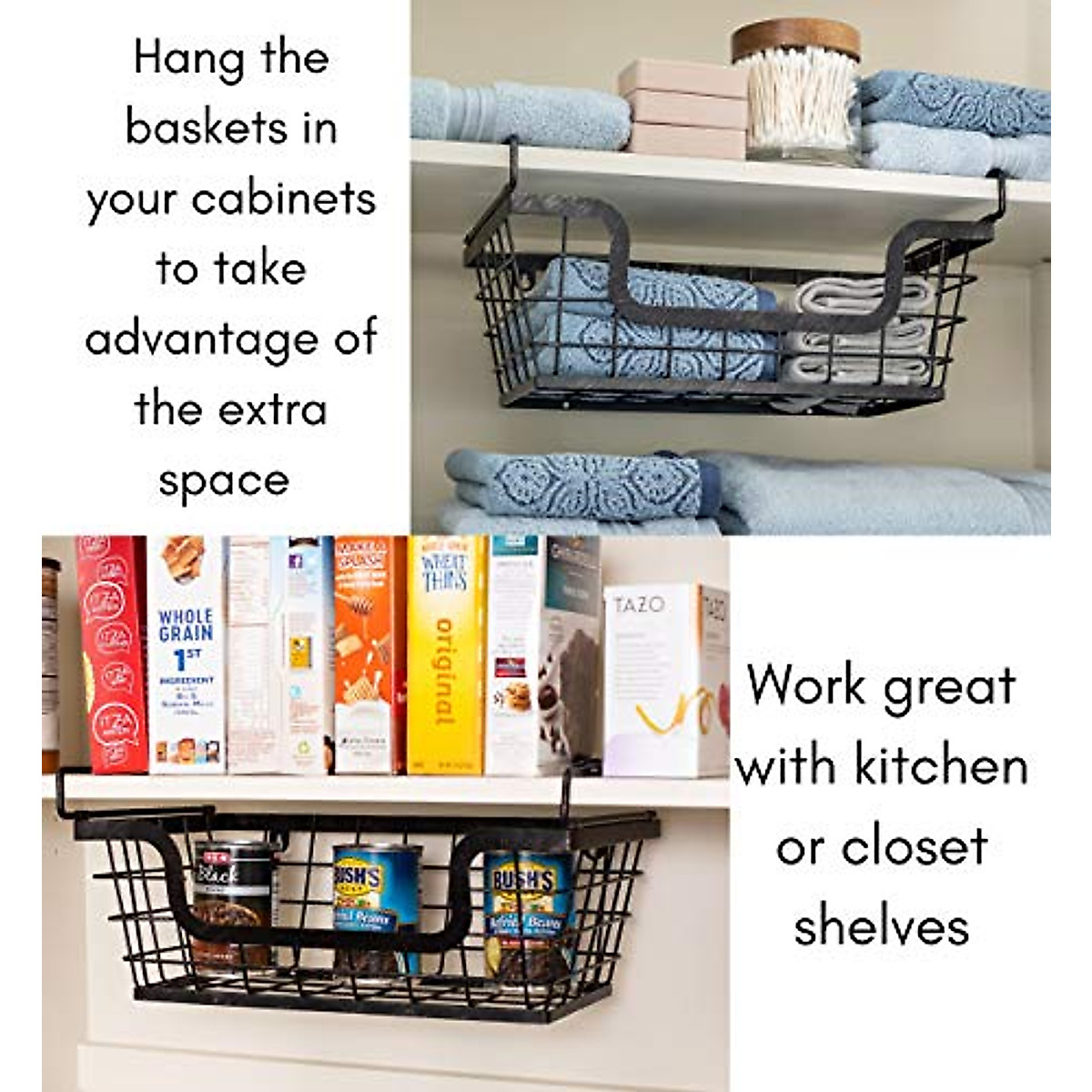 BirdRock Home Wire Basket for Storage - Set of 2 Baskets - Stackable - Hanging – Wall Shelf - Fruit Vegetable Organization – Pantry Cabinet - Metal Bin for Kitchen Counter – Bathroom Storage