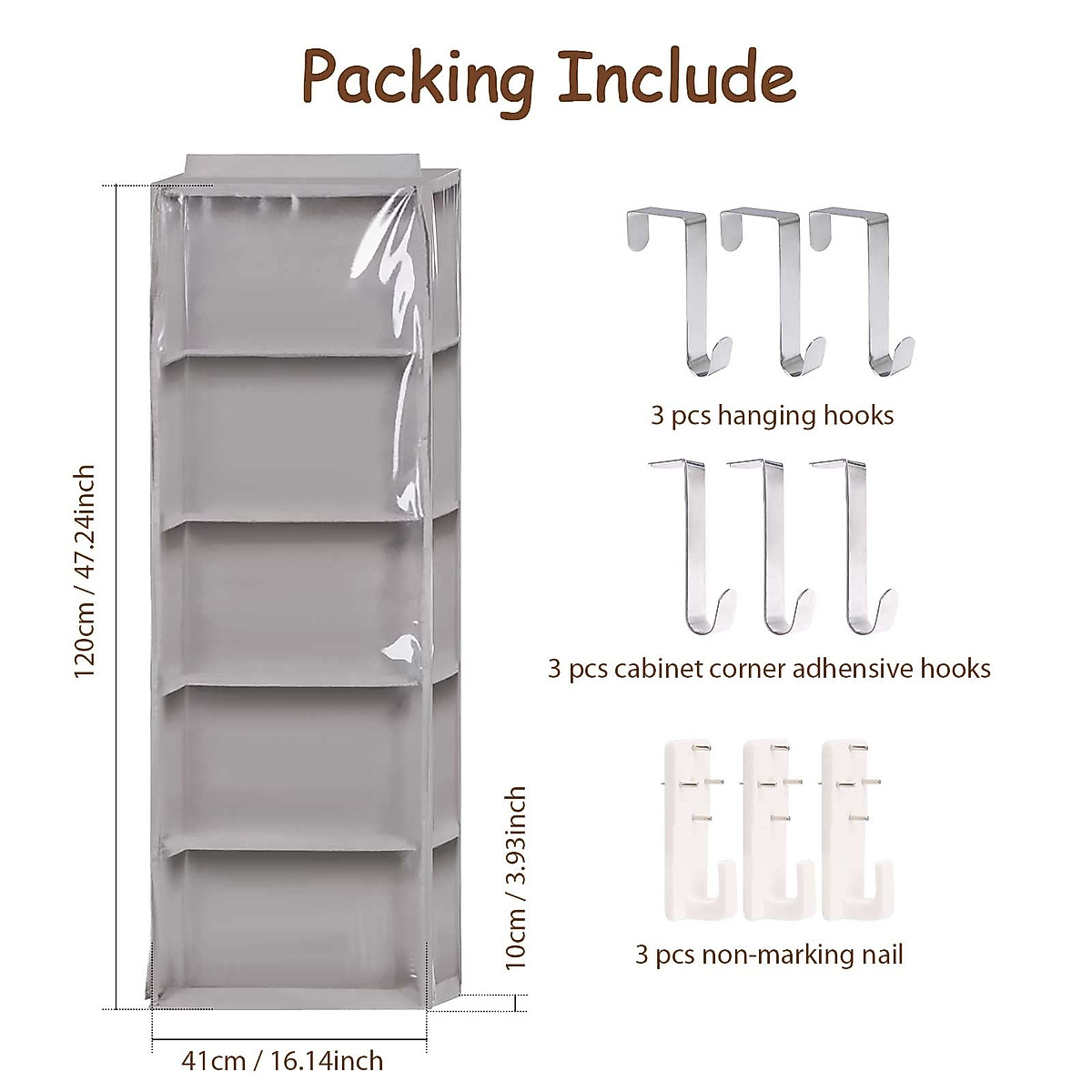 Stuffed Animal Storage, Hanging Over The Door Stuffed Animal Organizer with 5 Clear Dust-Proof Pocket Organizer for Display Kid's Toys.(Light Gray)