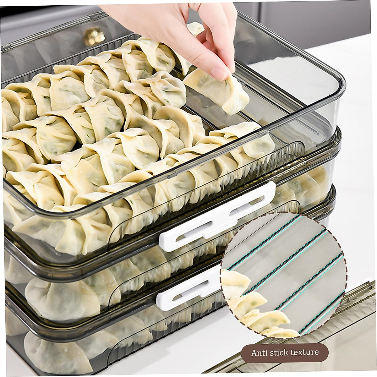 Dumpling Box, 4 Layers Freezer Safe Food Storage Containers, Transparent Stackable Cookie Container with Lid Plastic Good Sealing for Kitchen and Fridge