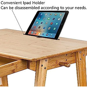 Dicunoy Writing Computer Desk with Drawer, 31" Small Simple Bamboo Table, Home Office Compact Sturdy Wooden Desk Furniture for Compact Apartmet, Bedroom, Study, Dormitory, Vanity, Workstation