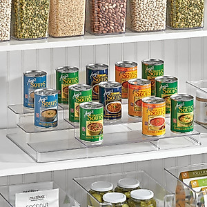 mDesign Plastic Spice and Food Kitchen Expandable Cabinet Shelf Organizer - 3 Tier Storage - Modern Compact Caddy Rack - Holds Spices/Herb Bottles, Jars - for Shelves, Cupboards, Refrigerator - Clear