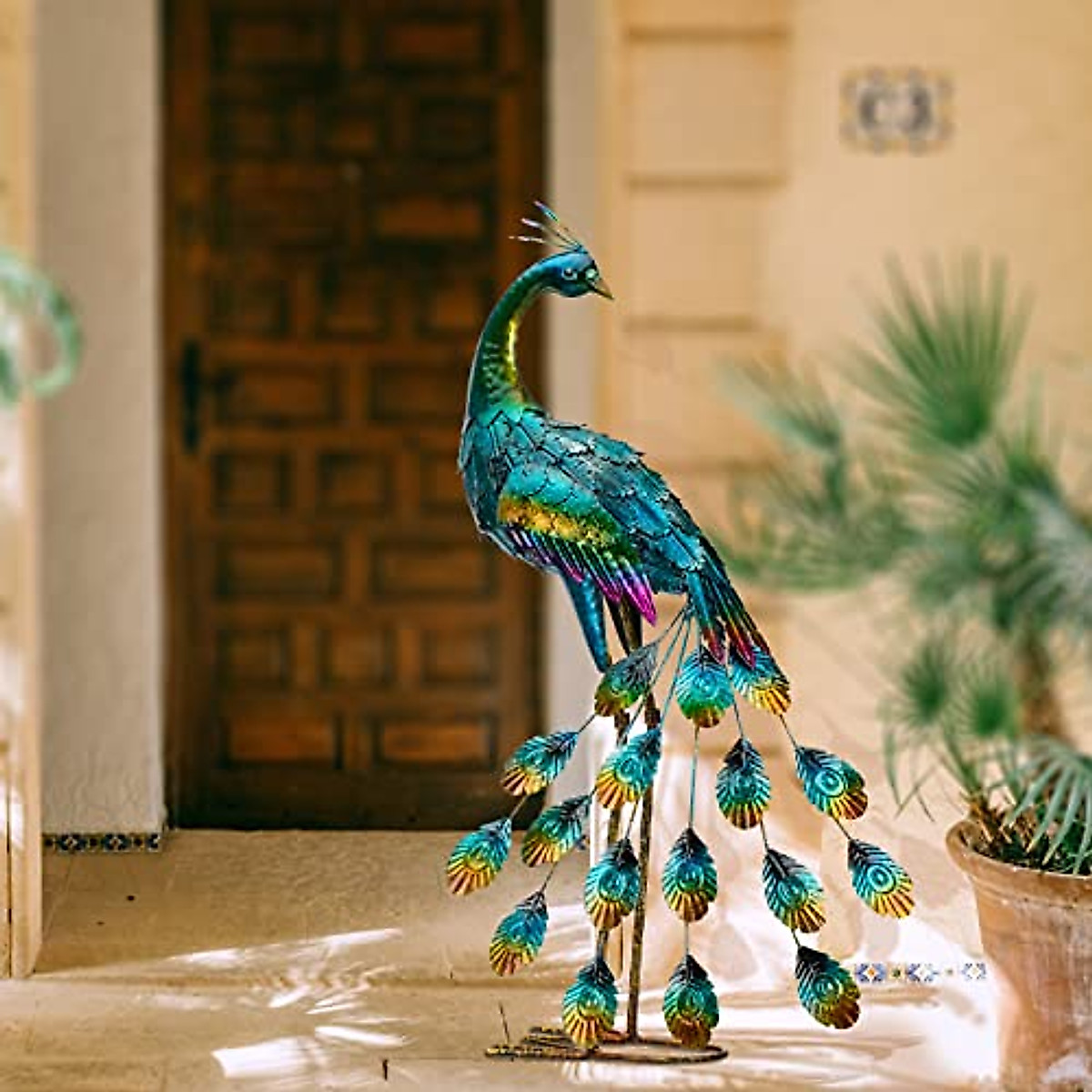 Kircust Metal Peacock Garden Statue and Sculpture, Peacocks Yard Art Lawn Ornament for Outdoor Backyard Porch Patio Decor(1-Piece)
