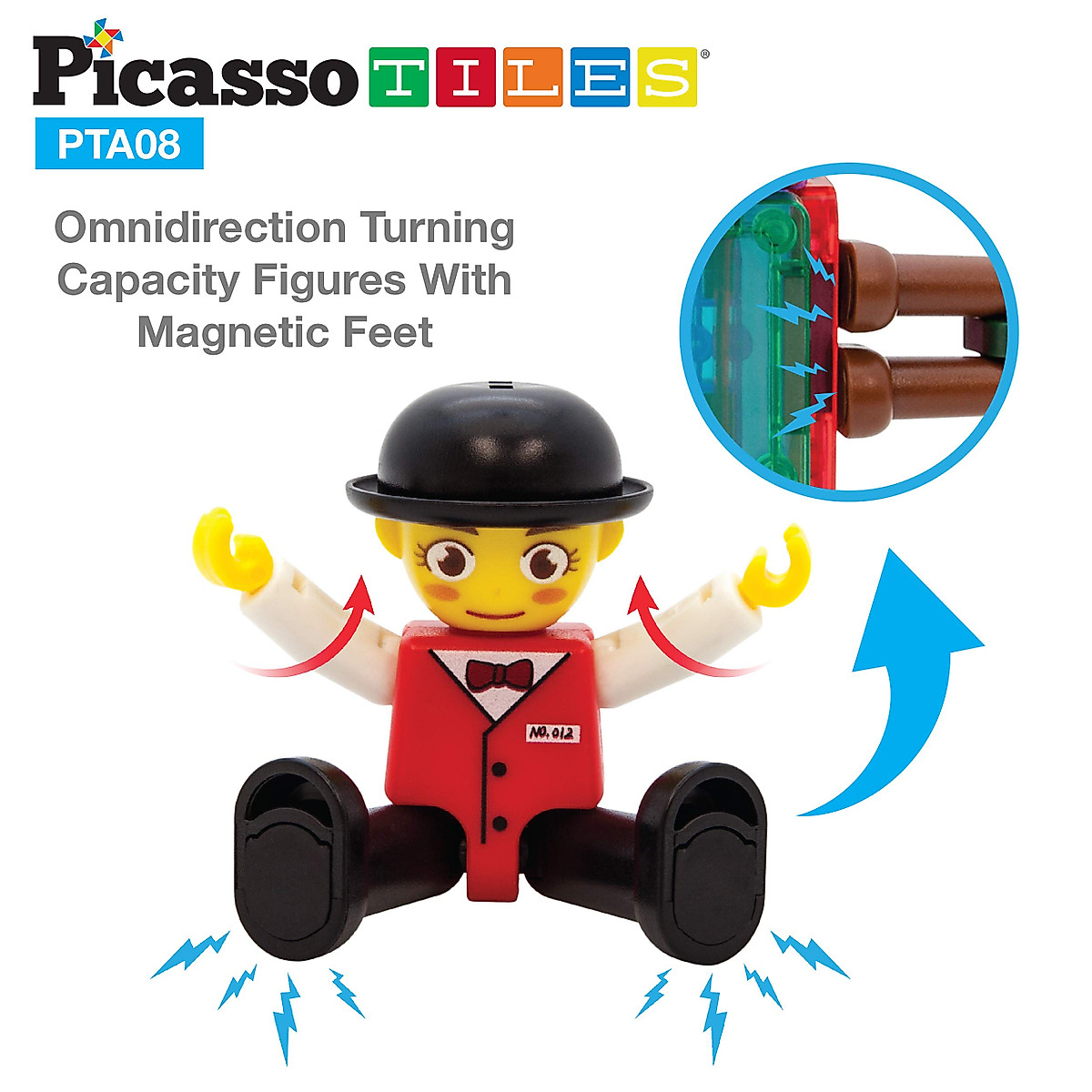 PicassoTiles 16 Piece Character Action Figures Toddler Toy Set Expansion Pack Magnetic Construction Blocks STEM Pretend Play Toys Building Tiles PTA08