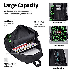 3 PCS Green Alien Ufo Moon Backpack Set With Lunch Bag Pencil Case,Funny Colorful School Book Bag For Girls Boys Teens