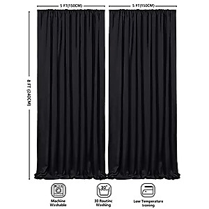 Black Backdrop Curtains Polyester Backdrop for Curtains Black Curtain Fabric 2 Packs 5ftx8ft Polyester Backdrop for Party