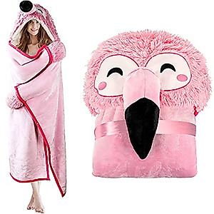 Flamingo Wearable Hooded Blanket for Adults – Pink Fuzzy Super Soft Warm Cozy Plush Flannel Fleece & Sherpa Hoodie Throw Cloak Wrap - Flamingo Gifts for Women Adults Girls and Kids