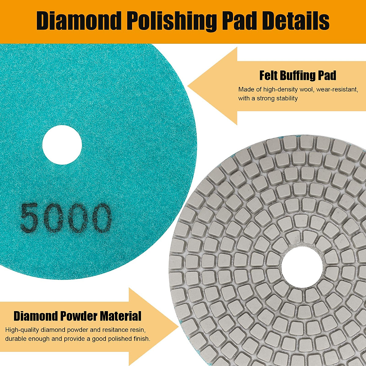 13 Packs 4 Inch Diamond Polishing Pads with Backer Pad, COITEK Wet/Dry Polish Pad Kit for Drill Grinder Polisher 50-8000 Grit Pads for Granite Marble Concrete Polishing