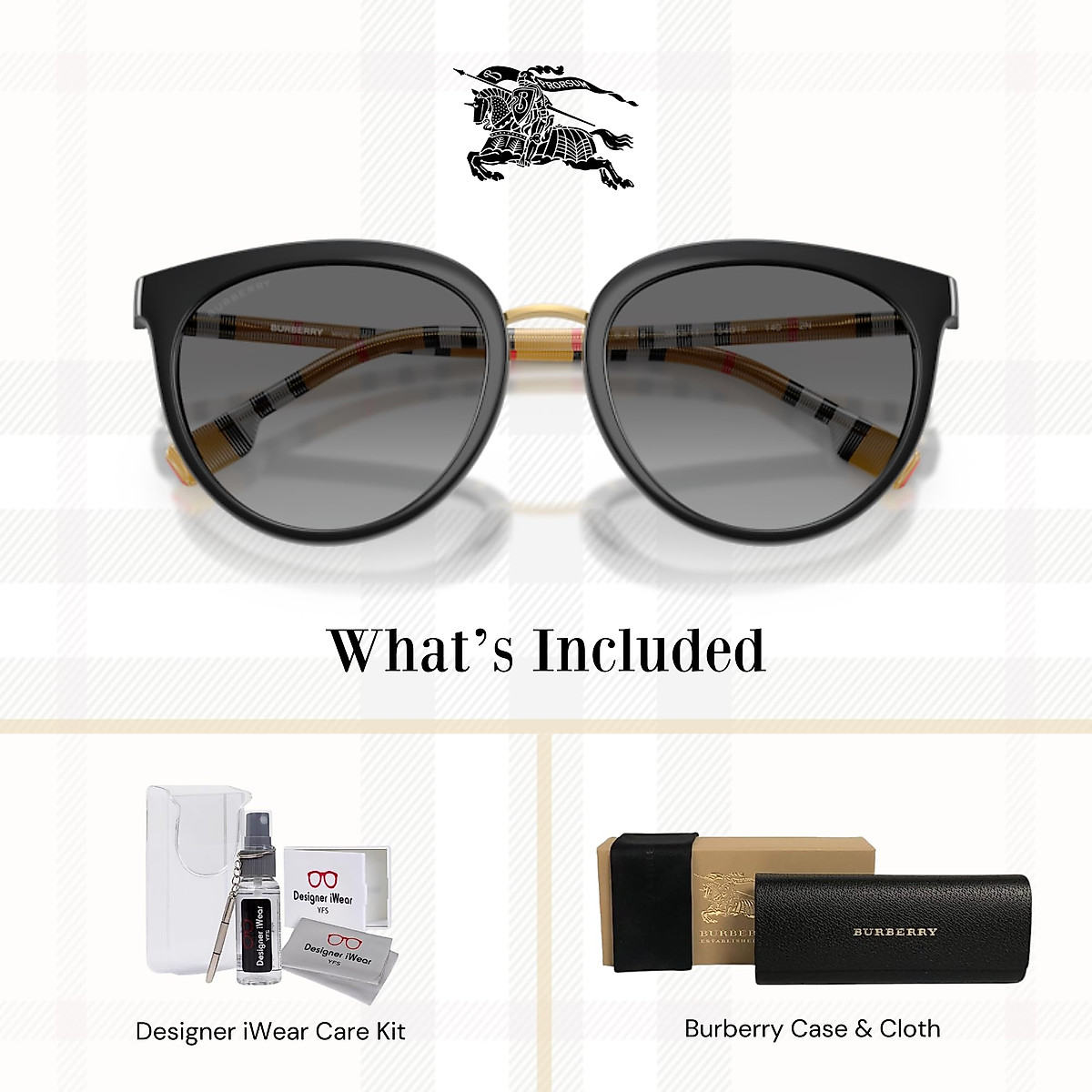 BURBERRY Willow BE4316 385311 54MM Black/Grey Gradient Round Sunglasses for Women + BUNDLE With Designer iWear Eyewear Kit