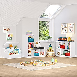 RiverRidge Kids Horizontal Bookcase Toy Organizer with 2 Shelves & Cubbies - Sturdy Wooden Toy Storage for Playroom Books and Games