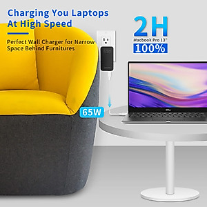 Flat USB c Wall Charger, 65W GaN USB c Wall Charger, Ultra Slim Wall Charger, Folding Travel Dual Port USB Wall Charger, for Laptops, Tablets, Phones, Black