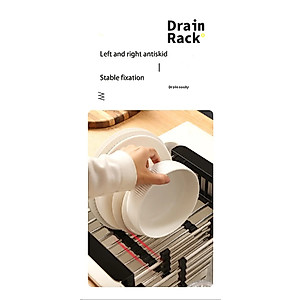 ALREMO 1pc Drain Rack, Stainless Steel Kitchen Basket, Home Dish Rack, Retractable Sink Shelf, 8.81*(11.22-18.5)*3.7in, Suitable for Rectangular Sink (Black)