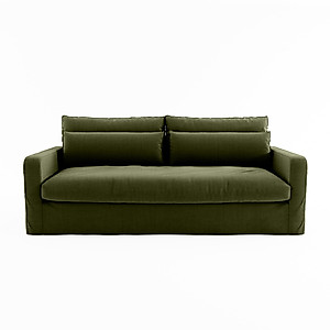 Meeyar 80 Inch Down Sofa Couches for Living Room Linen Fabric 3 Seater Couch with Lumbar Pillows and Wooden Legs Cloud Sofa Upholstered Furniture for Home Office Bedroom Apartment Lounge, Olive Green