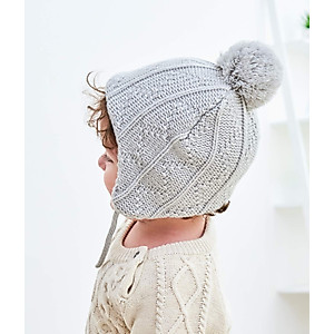 Home Prefer Toddler Girls Winter Hat with Earflaps Soft Sherpa Lining Knitted Hat Kids Winter Hat Light Gray 2-4T