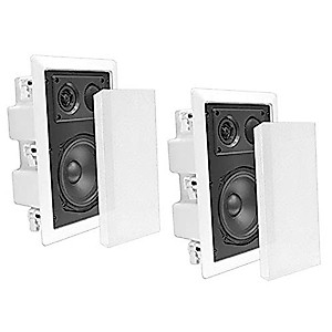 Pyle Ceiling Wall Mount Enclosed Speaker - 400 Watt Stereo In-wall / In-ceiling 8" Enclosed Full Range Deep Bass Speaker System - 50Hz-20kHz Frequency Response, 4-8 Ohm, Flush Mount - PDIW87 White
