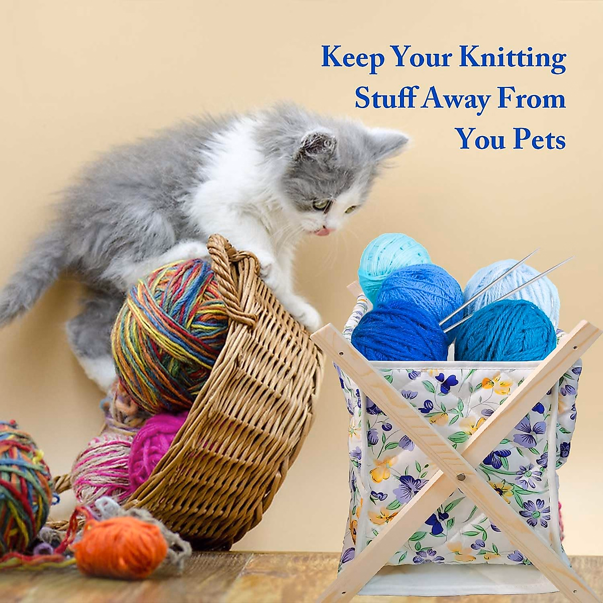 Gkesgm Yarn Storage Organizer for Yarn Skeins，Crochet Bag Organizer for Crochet Hooks Knitting Needles，Crochet Accessories, Crocheting & Knitting Gifts，(Flower-Purple) Yarn Holder Self Installation