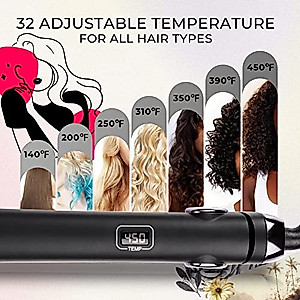 TYMO SWAY Hair Straightener with 10s Fast Heating, 1 Inch Professional Flat Iron Curling Iron in One with 32 Adjustable Temp, Automatic Shut Off, Dual Voltage
