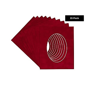 12x16 Mat Bevel Cut for 8x10 Photos - Precut Bright Red Suede Oval Shaped Photo Mat Board Opening - Acid Free Matte to Protect Your Pictures - Bevel Cut for Family Photos, Pack of 25 Matboards Show
