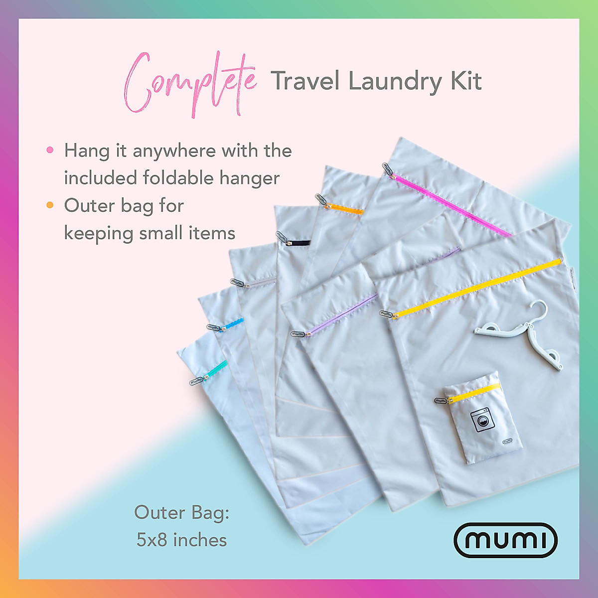 mumi Travel Laundry Bag, Moisture and Smell-Proof, Wash Bags Separate Laundry from Clean Clothes, with Folding Hanger and Outer Bag
