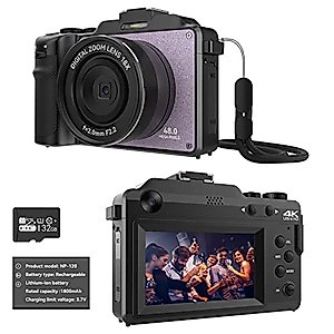 OIEXI 48MP Camera for Photography,4K Digital Camera for Kids and Adults with Front and Rear Dual Cameras,18X Digital Zoom,Built-in 7 Color Filters,32GB TF Card,Rechargeable Battery(Lilac Violet)