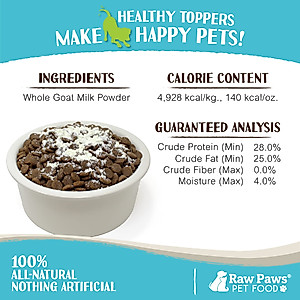 Raw Paws Boost Pet Food Topper Whole Goat Milk Powder, 3.1-oz - Made in USA, Dog Food Toppers for Dry Food - Cat Food Toppers, Dog Food Topper Powder, Dog Food Flavor Topper, Goat Milk Gravy for Cats