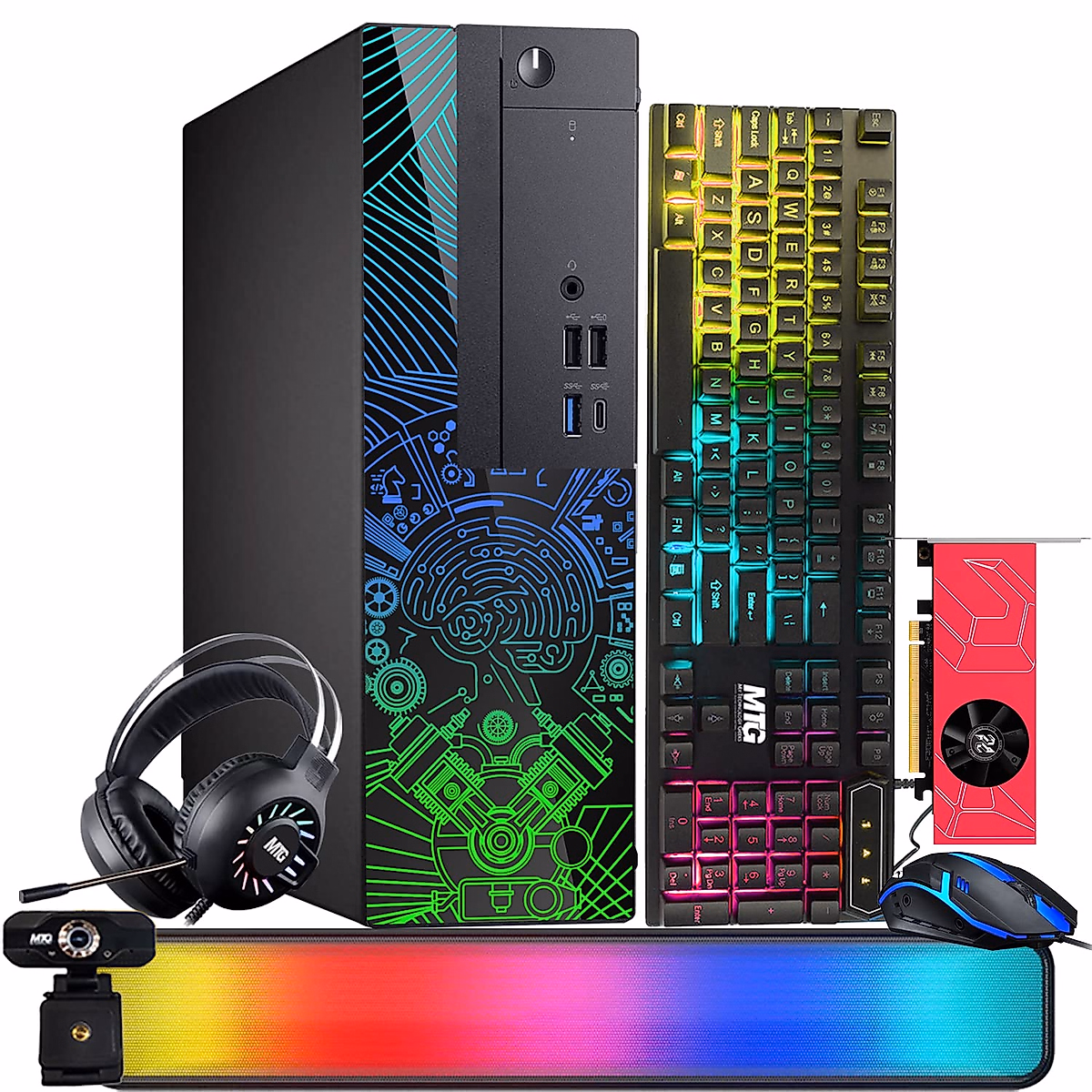 Lumos 8 Gaming Desktop PC, Intel Core i5 7th Gen, AMD RX 6400 4GB DDR6, 16GB RAM, 256GB SSD + 2TB HDD, PCI-E Bluetooth | Wi-Fi, RGB Kit, Win 10 Pro (Renewed)