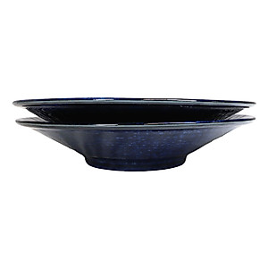 Ebros Gift Made In Japan Radiant Solar Flair Reduction Technique Pottery Glazed Ceramic Shallow Bowls Pack Of 2 Japanese Bowl Set 24oz 11.5"Dia Zen Asian Fine Dining Dinnerware Deep Plates (Blue)