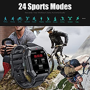 Military Smart Watch for Men with Call (Answer/Make) Outdoor Tactical Sports Watch Rugged 1.85" HD Big Screen Fitness Tracker Heart Rate Sleep Monitor Smartwatch Compatible with Android iPhone Samsung