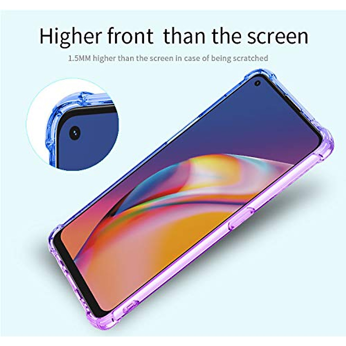 Chengmi ZMONE Phone Case for Oppo Reno 5 LiteOppo A94 4G F19 Pro Case with Screen Protector 2 Pack, Clear Gradient Soft TPU Bumper Slim AntiScratch Shockproof Protective Cover BluePink