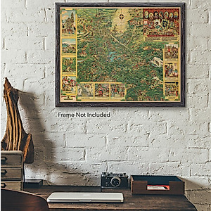 Antiguos Maps Valley of Mexico, Mexico City Pictoral Map c. 1930 - Mapa Pintoresco del Distrito Federal Yalre Dedores - measures 24 inches x 36 inches (610 mm x 915 mm)