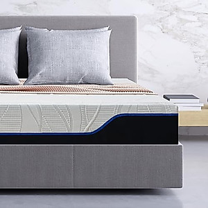 SERENITY HOME 12" King Memory Foam Mattress, Breathable Bed Mattress, Cooling-Gel Memory Foam Mattress in a Box, Support & Pressure Relief Mattress, Fiberglass Free, Made in USA | King,White/Blue