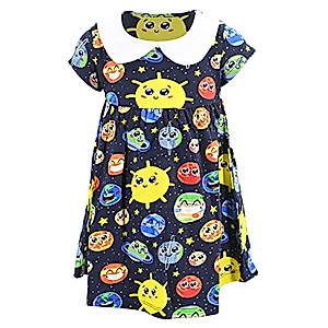 Unique Baby Girls Outer Space Back to School Skater Dress (5Y, Navy Blue)