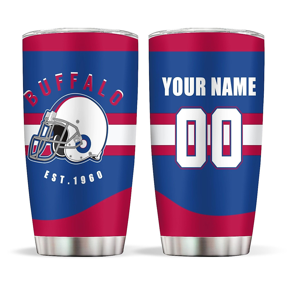 Custom Buffalo Tumbler 20oz Stainless Steel with Lid & Straw Personalized Football Fans Gifts for Women Men Coffee Travel Insulated Mug Cup Add Name Number