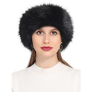 Rulala Fancy Faux Fur Headband for Women Winter Earwarmer Earmuff with Elastic(Black)