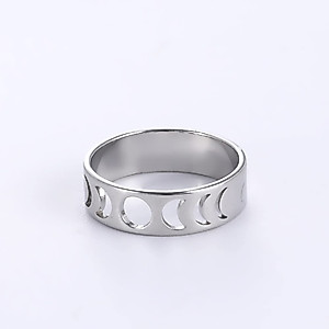 Amaxer Minimalist Phase of the Moon Rings Women Stainless Steel Geometric Crescent Moon Finger Ring Lady Men Gifts (Silver, 8)