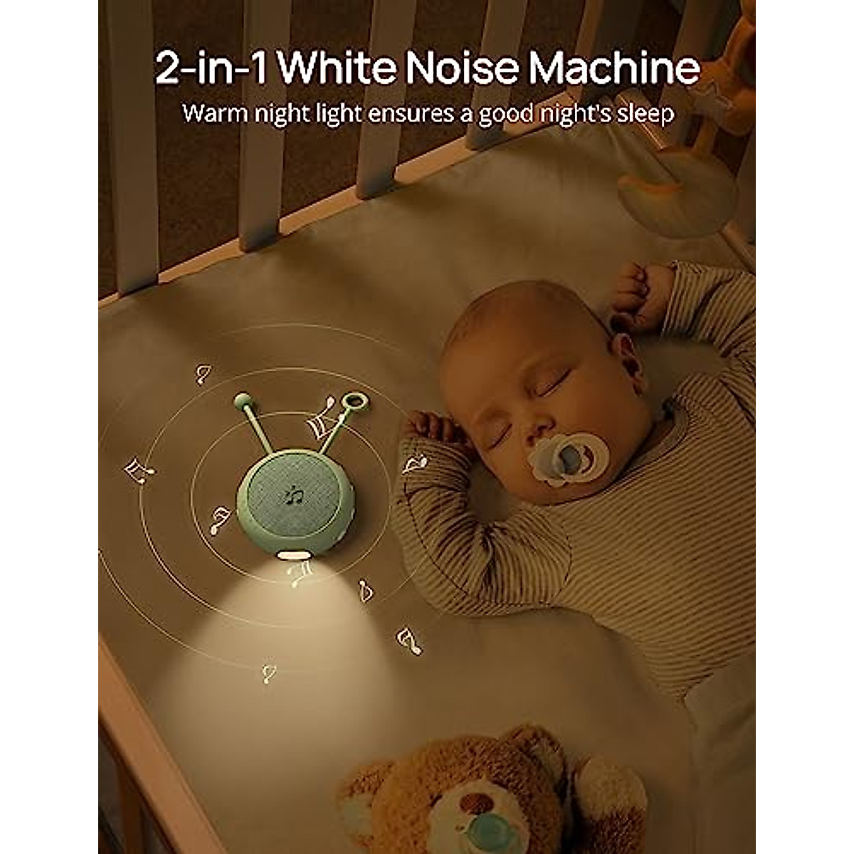 JolyWell Portable Sound Machine - White Noise Machine for Baby & Adult, Baby Sound Machine with Night Light, Powerful Battery, 20 Soothing Sounds, Noise Canceling for Sleeping, Travel & Office, Green