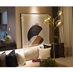 Dellemade TD00145 Sputnik Chandelier Floor Lamp for Bedroom,4-Lights Glass Shade Floor Lamps for Living Room,Brass/Gold