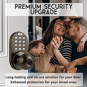 MiLocks TKK-02AQ Digital Door Knob Handle Lock with Electronic Keypad - Keyless Entry Smart Door Lock with Adjustable Latch Locks, Audible Tones for Interior Front Doors & More, Antique Brass