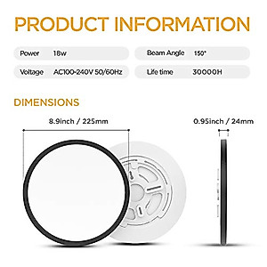 TALOYA 2 Pack LED Flush Mount Ceiling Light Black 5000K 8.9 Inch Round 18W=180W (Equivalent) Simple Lamp for Bedroom Hallway Low Ceilings Areas