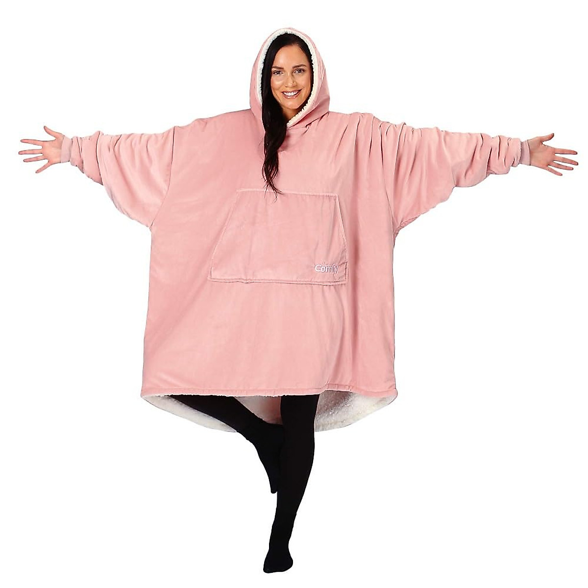 THE COMFY Original | Oversized Microfiber & Sherpa Wearable Blanket, Seen On Shark Tank, One Size Fits All (Blush)