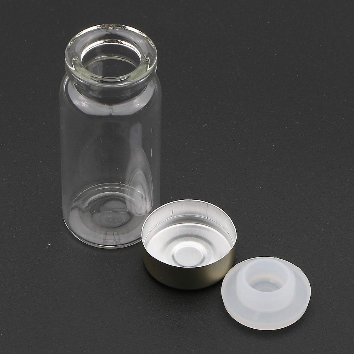 JIUWU 50 Pack Sealed Clear Glass Vial Sterile Essential Oil Bottles Liquid Containers with Pull Ring Aluminum Septa Seals Injection Vials 10ml (0.3 Oz)