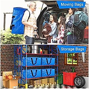 Uhogo Moving Bags 90L - 6 Blue Heavy Duty Extra Large Storage Bags for Clothes - Strong Handles Backpack Straps Zipper Moving Totes - Packing Moving College Traveling Christmas Storage Bags