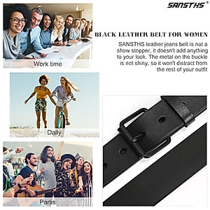 SANSTHS Women Black Casual Leather Belt with Gold Buckle Ladies Dress Belt for Jeans Pant 1.44" Width