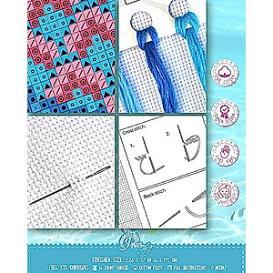 Povitrulya Mermaid's Tail - Counted Cross Stitch Bookmark Kit - DIY Embroidery Set for Adults with Paper Pattern, 16-Count Aida Canvas and Presorted Floss