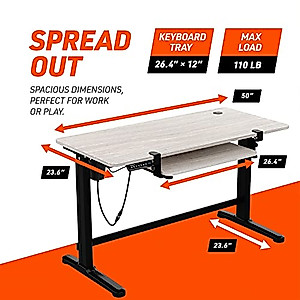 Truweo Adjustable Electric Standing Desk – 50 x 23.6 inches Sit to Stand Office Desk with Cable and Sliding Keyboard Tray – 3 Controlled Memory Height Settings – Anti-Scratch Surface – Grey